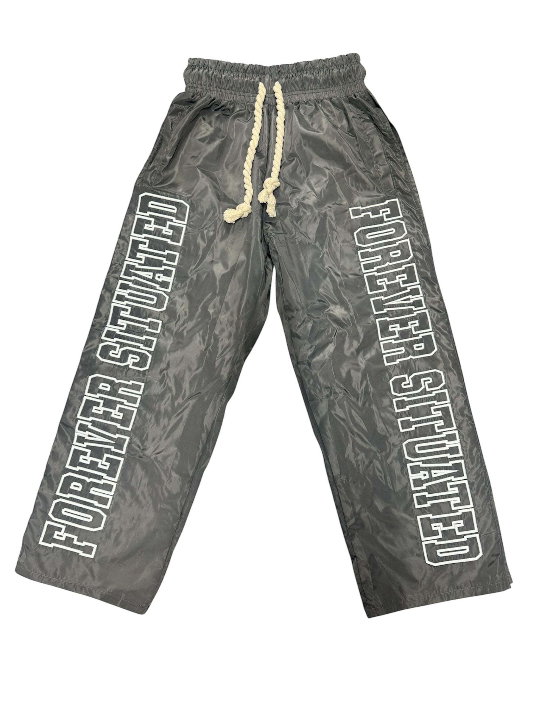Forever Situated FSNYLONGR Nylon Track Pants S / GREY Designers Closet
